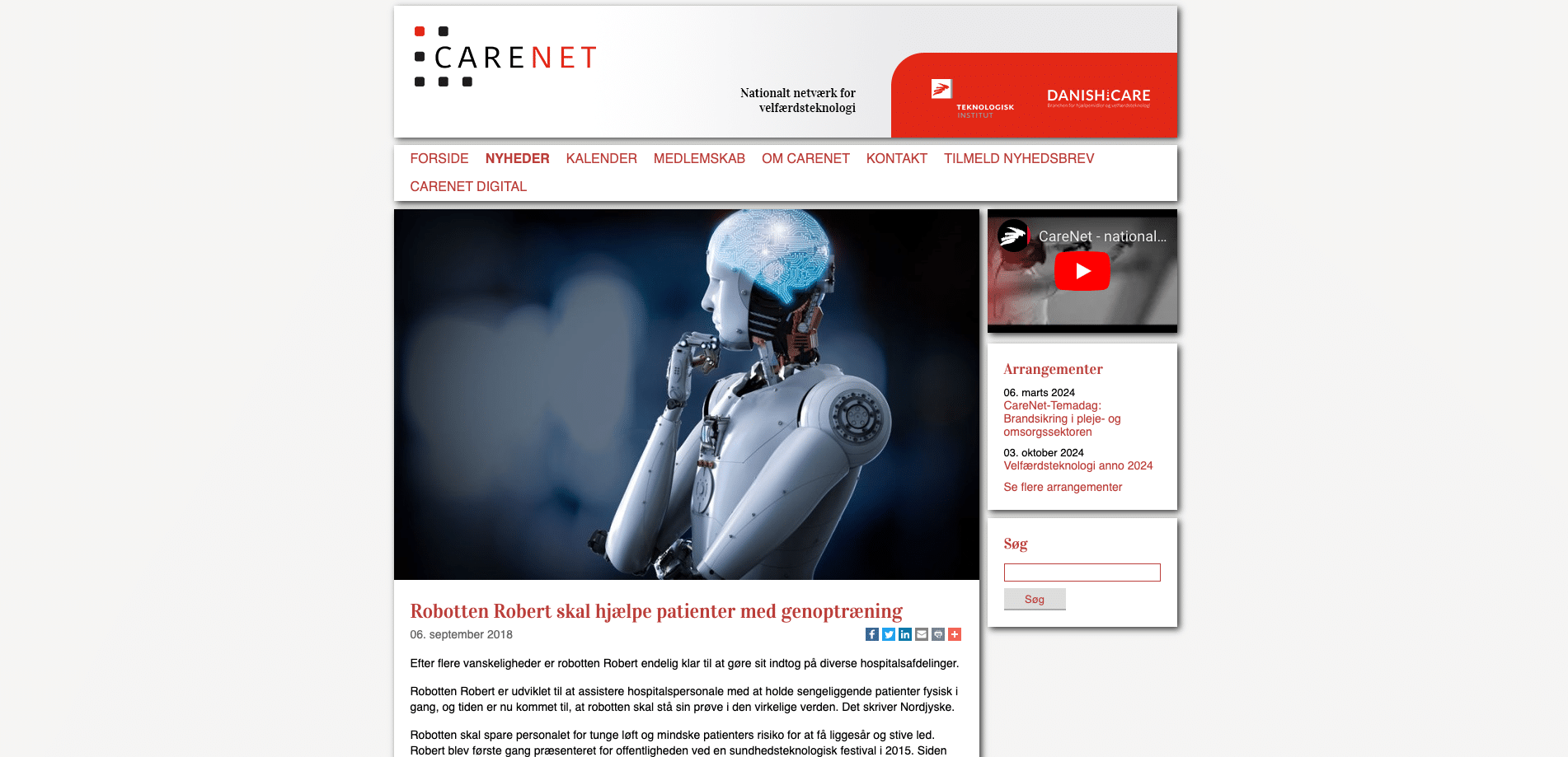 CareNet - Robotten Robert skal hjælpe patienter med genoptræning - Life Science Robotics