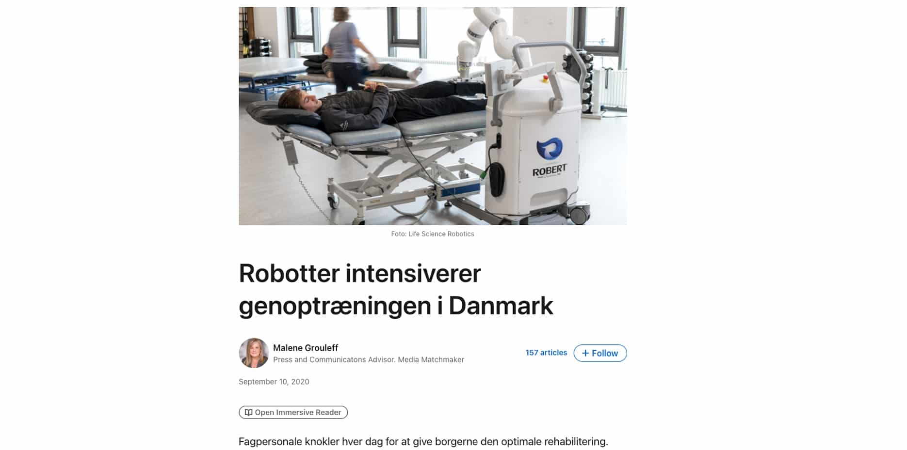 Robotter intensiverer genoptræningen i Danmark - Life Science Robotics