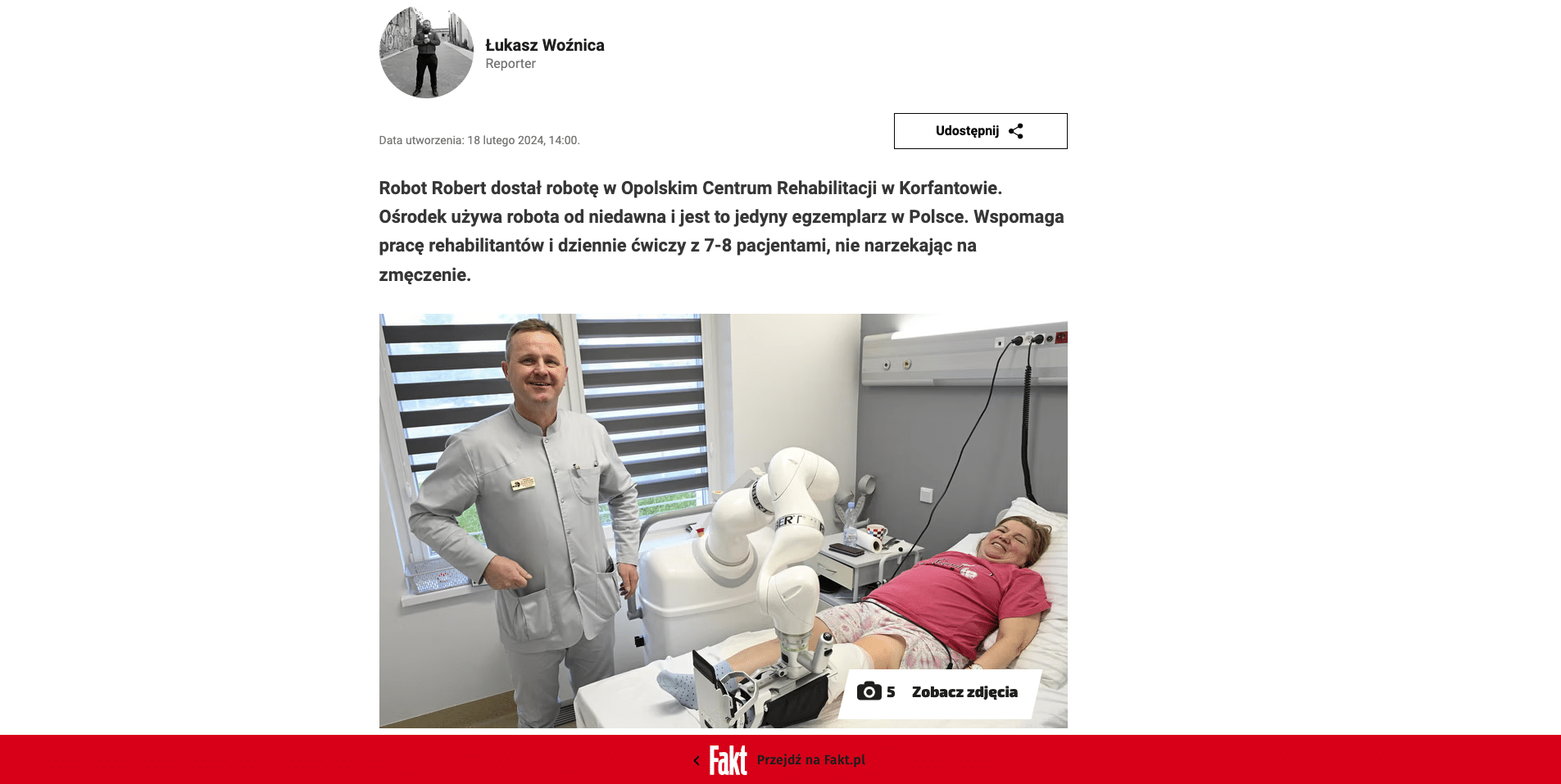 Robert to pierwszy w Polsce robot rehabilitant. - Life Science Robotics